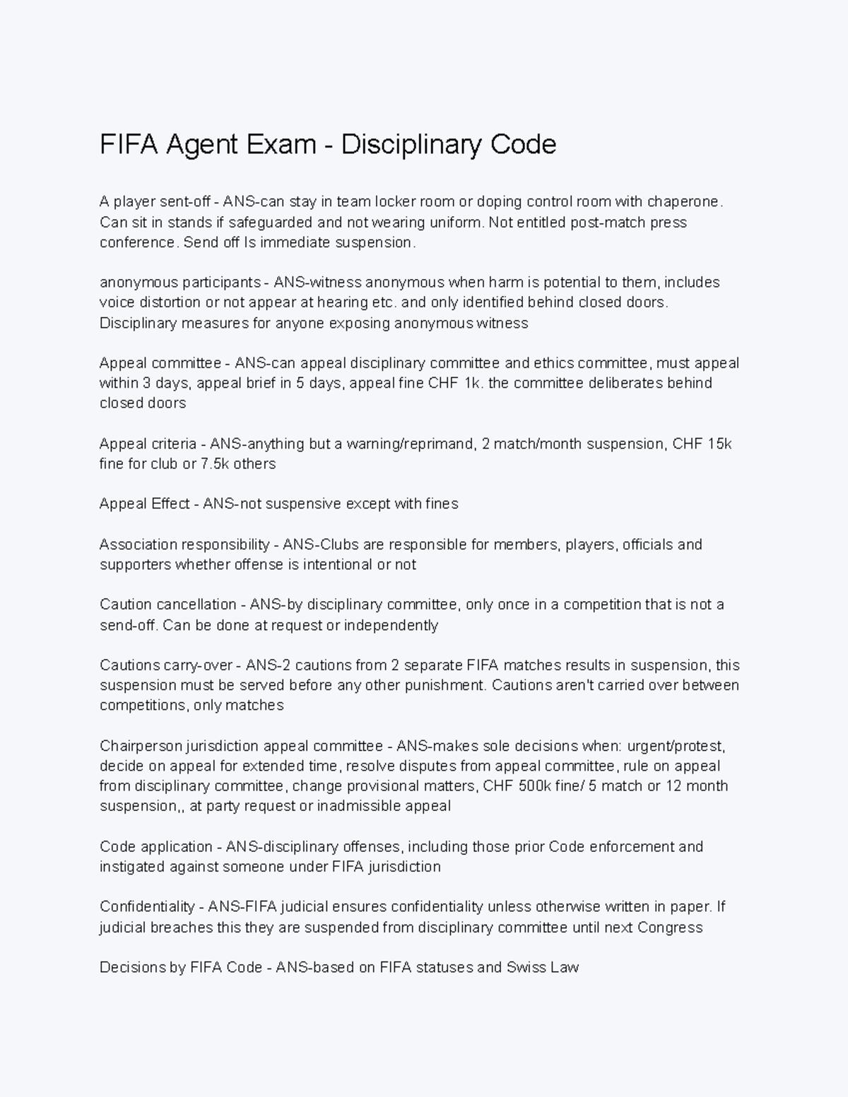 FIFA Agent Exam - Disciplinary Code - Can sit in stands if safeguarded ...