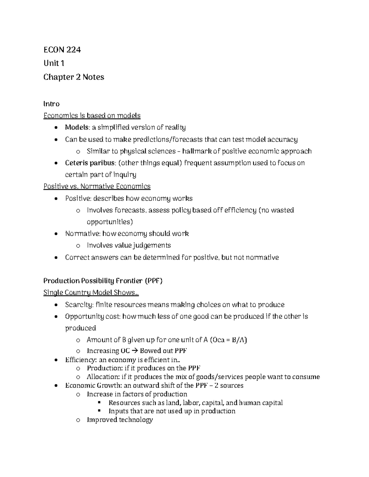 ECON 224 - Chapter 2 - Production Possibility Frontier (one and two country models) - ECON 224 ...