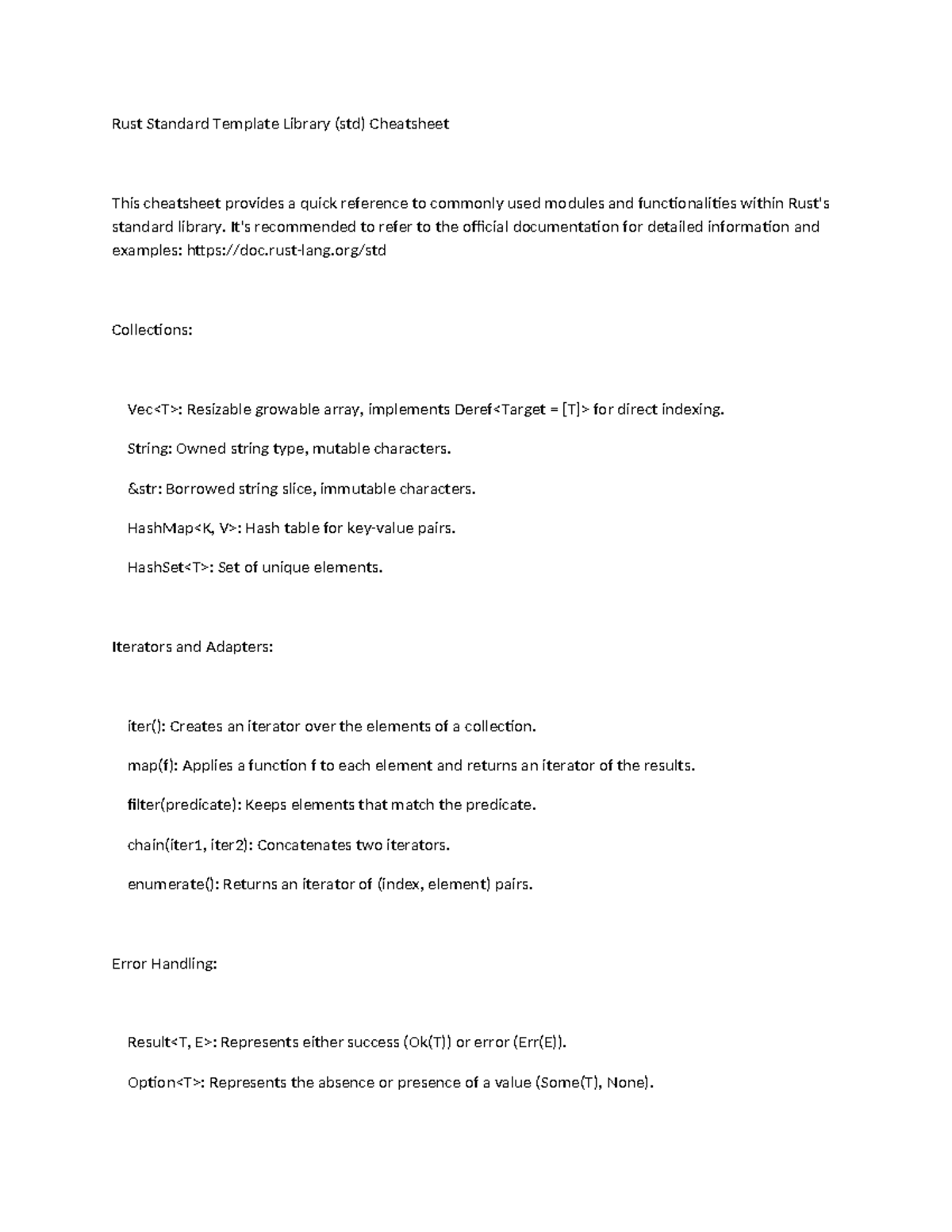 STL Cheatsheet Rust - Rust Standard Template Library (std) Cheatsheet ...