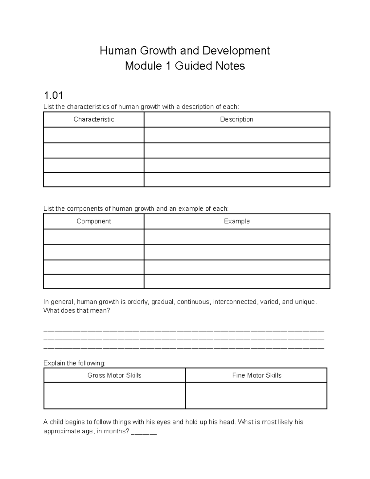 Module 1 Guided Notes - Human Growth and Development Module 1 Guided ...