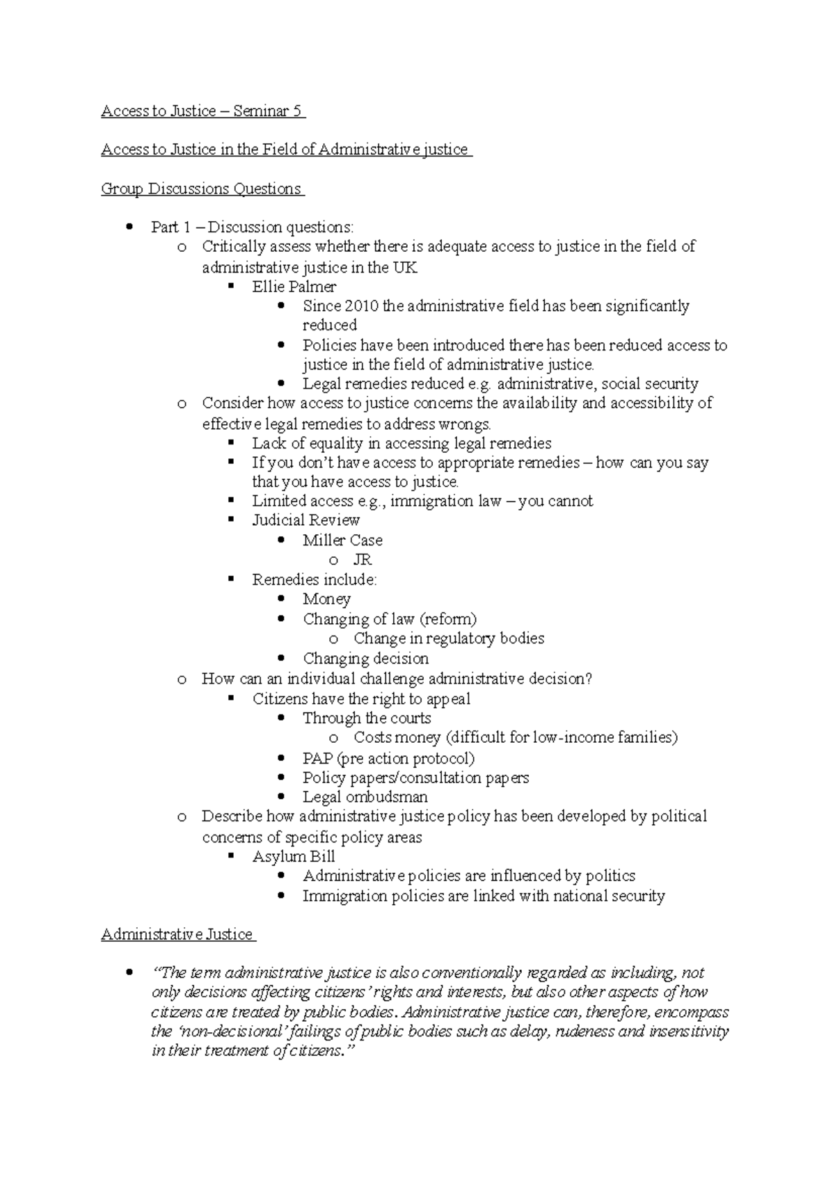 Access to Justice - Seminar 5 - Access to Justice – Seminar 5 Access to ...