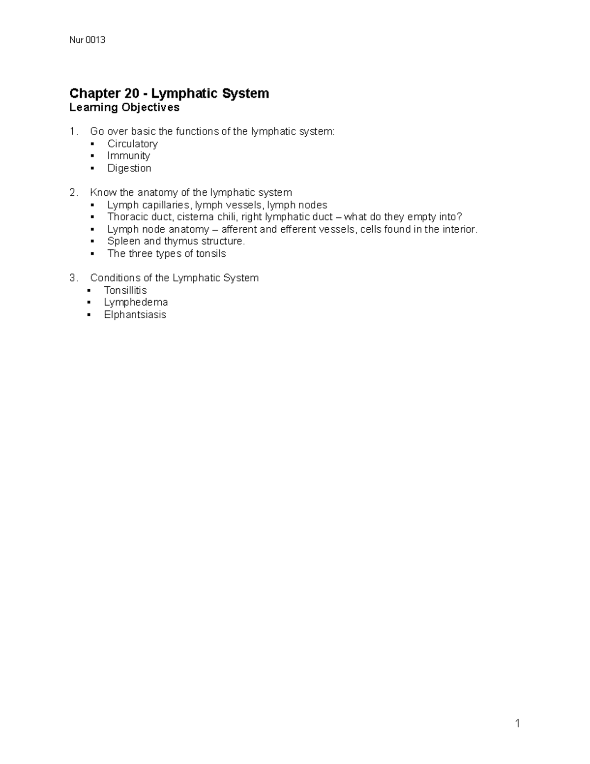 Ch 20 - Lymphatic System - Chapter 20 - Lymphatic System Learning ...