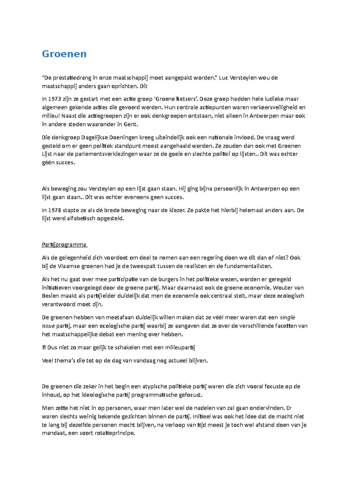 Notities Groenen - Les partij Groen - Groenen prestatiedrang in onze ...