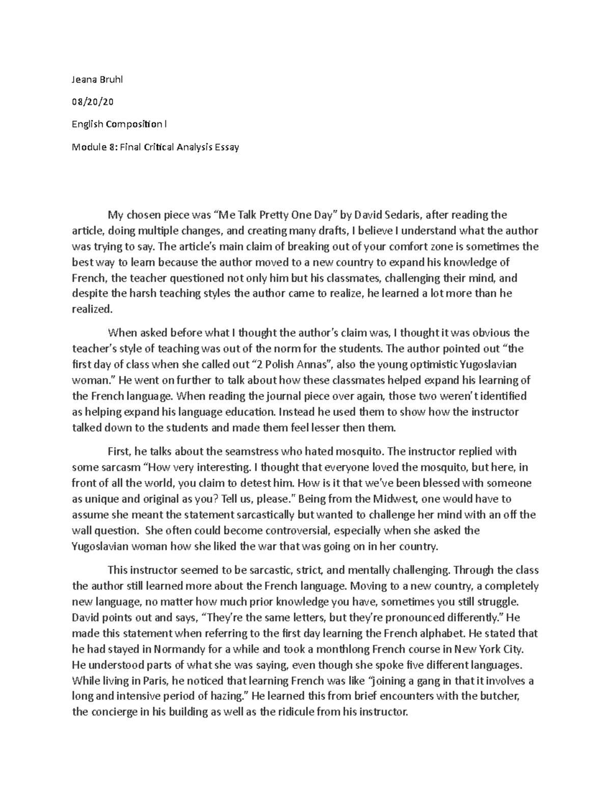 English Comp Final Essay - Jeana Bruhl 08/20/ English Composition l ...