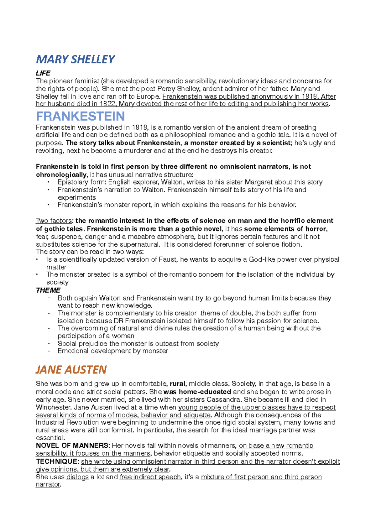 Inglese Tutto copia - MARY SHELLEY LIFE The pioneer feminist (she ...