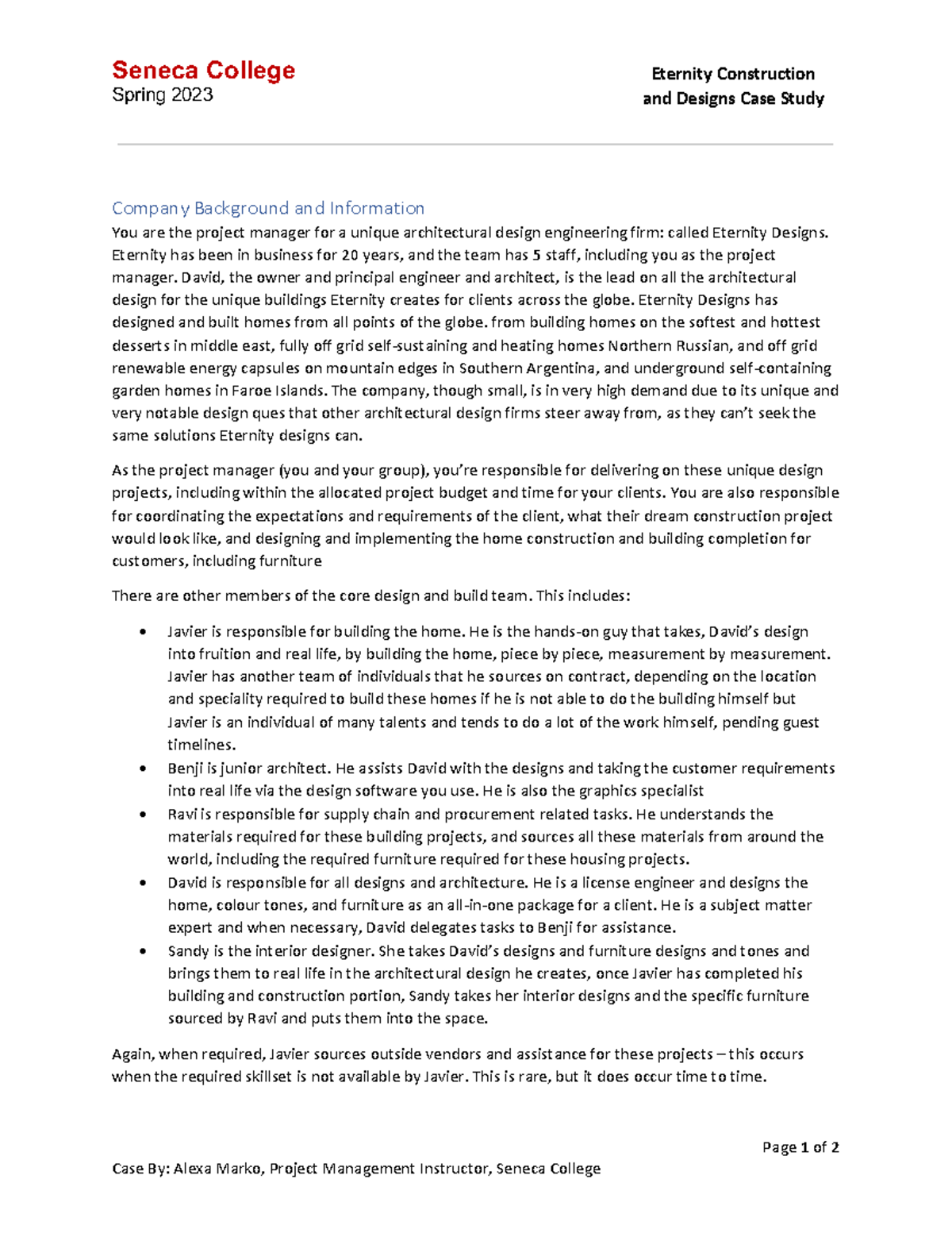 Spring 2023 Assignment Case Study - Eternity Designs - Seneca College ...