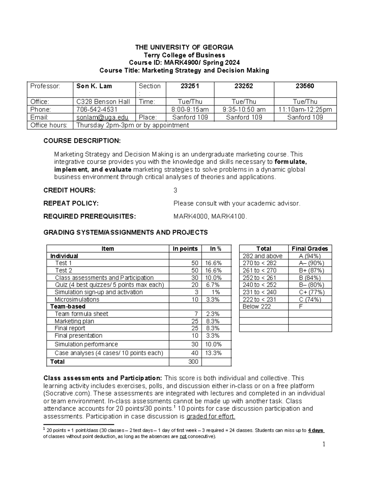 MARK 4900 Syllabus - THE UNIVERSITY OF GEORGIA Terry College of ...
