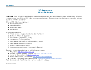 3 1assignment muscleissues 1 - Anatomy 3 Assignment Muscular Issues Directions: In this section ...