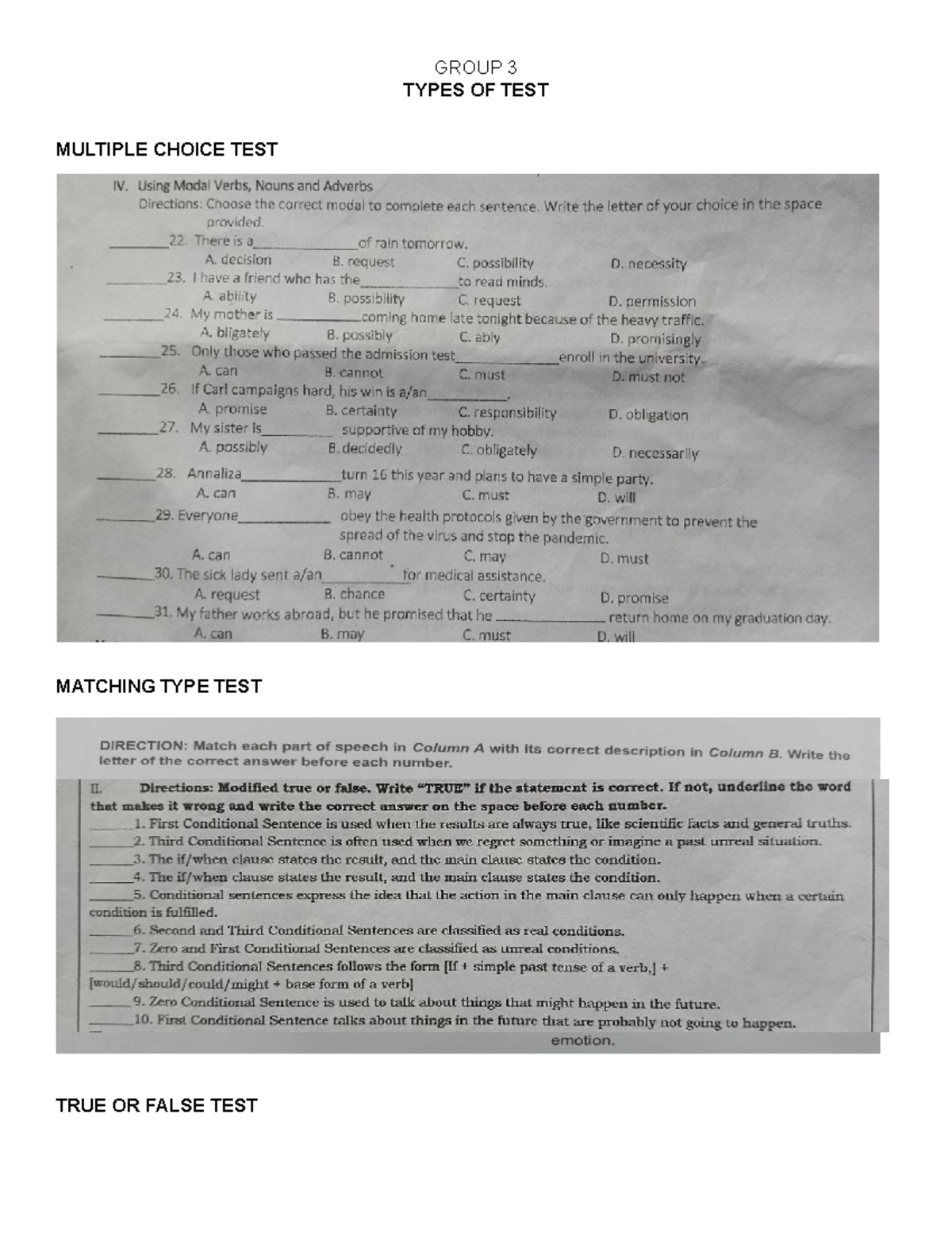Types OF TEST - Evaluation of different test - Bachelor of Secondary ...