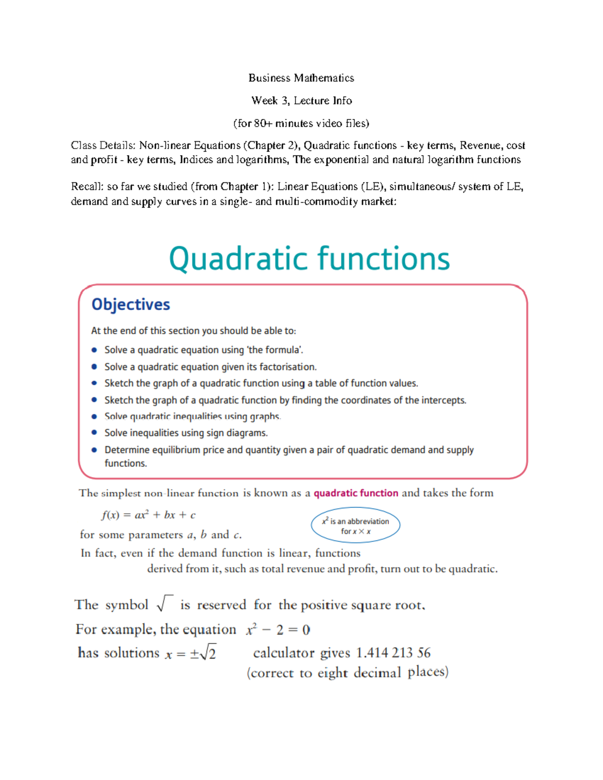3 - Bus Math W 3 Ls - lecture - Business Mathematics Week 3, Lecture ...