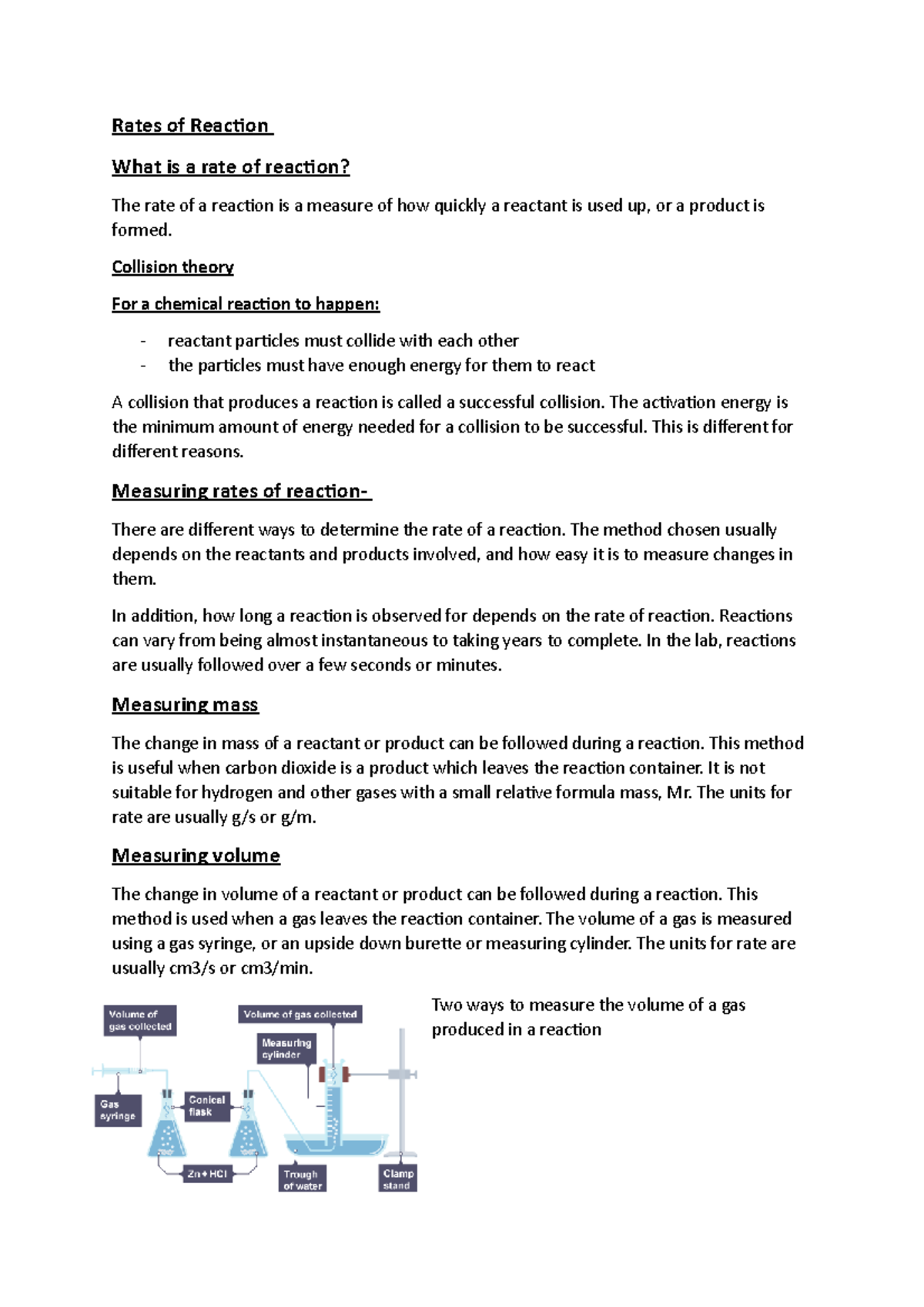 Rates of Reaction - Lecture notes 7-10 - Rates of Reaction What is a ...