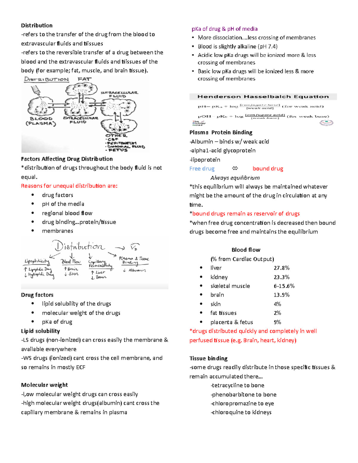 Distribution - Refers to the transfer of the drug from the blood to ...