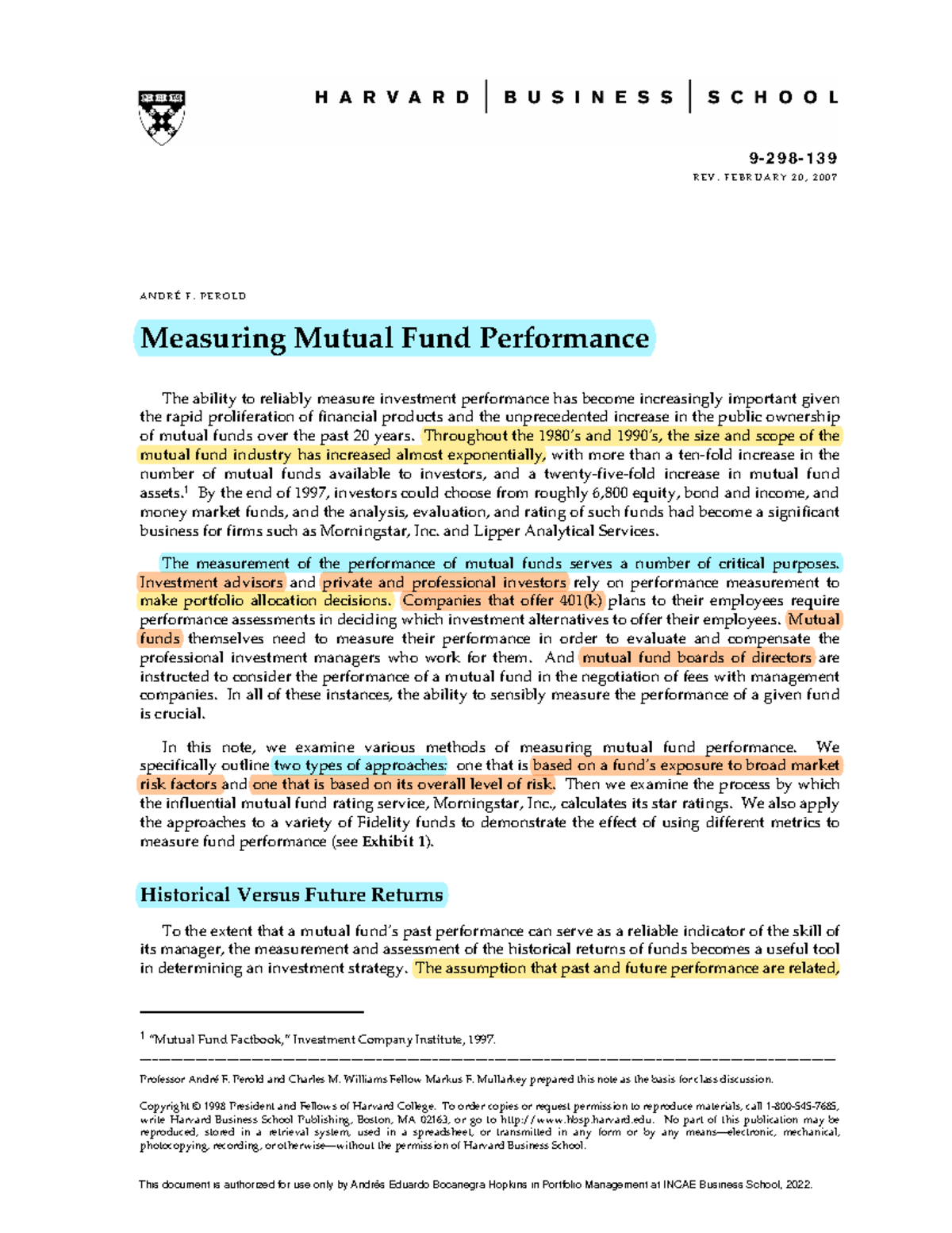 Measuring Mutual Fund Performance - 9 - 2 9 8 - 1 3 9 R E V : F E B R U ...