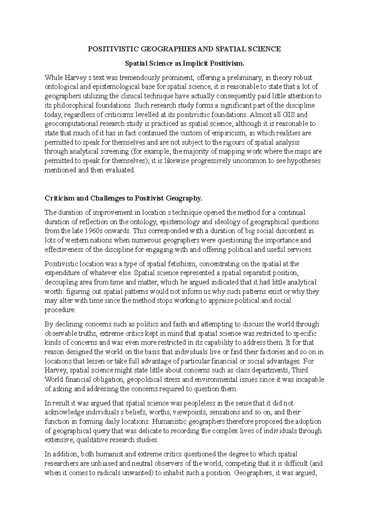 Positivistic Geographies AND Spatial Science - POSITIVISTIC GEOGRAPHIES AND SPATIAL SCIENCE ...