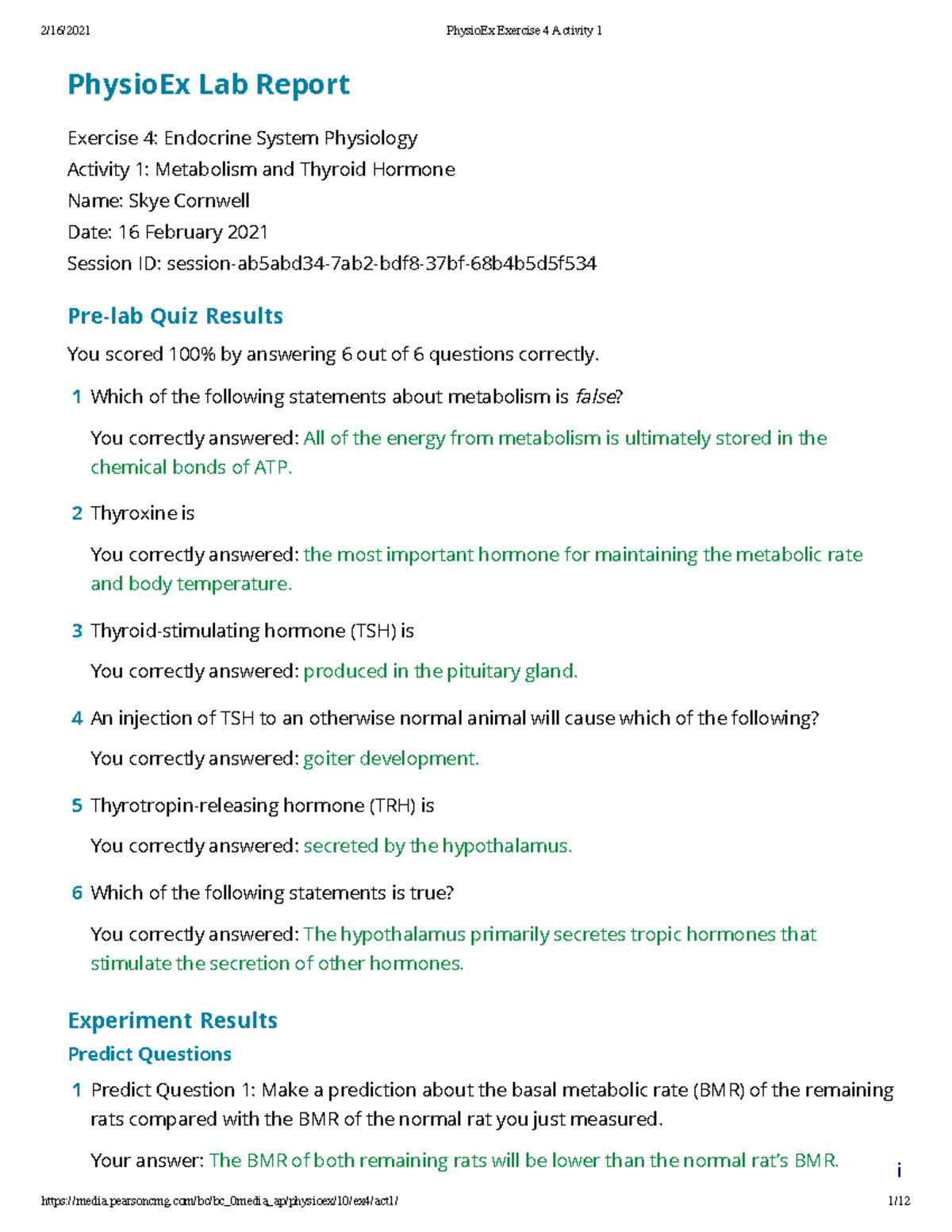 Physio Ex Exercise 4 Activity 1 - PhysioEx Lab Report Exercise 4 ...