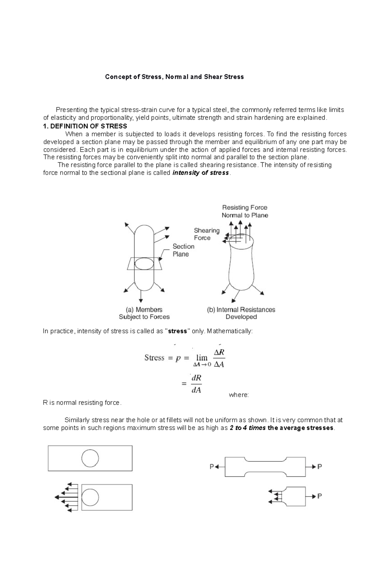 Concept of Stress Normal and Shear Stress - Concept of Stress, Normal ...