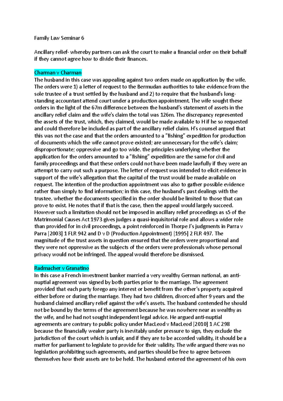 Family Law Seminar 6 - Ancillary relief - Family Law Seminar 6 ...