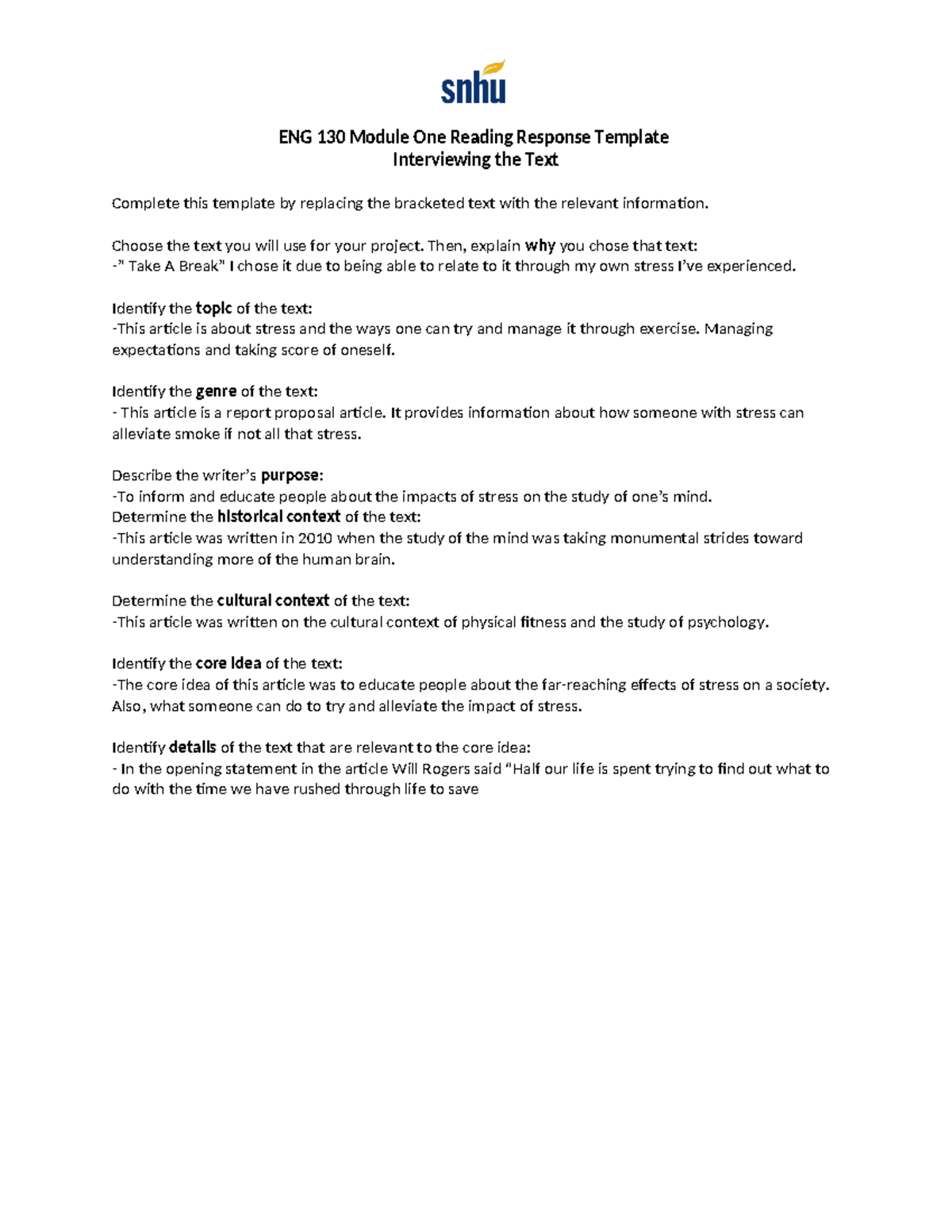 ENG 130 Course Map Text-Only Version - ENG 130 Module One Reading ...