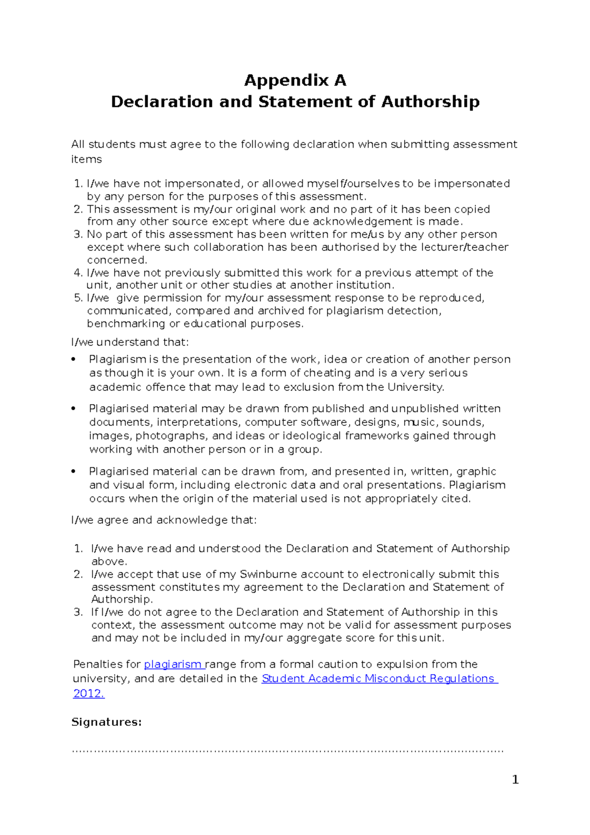 Group Assignment Harvey Norman Appendicies - Appendix A Declaration and ...