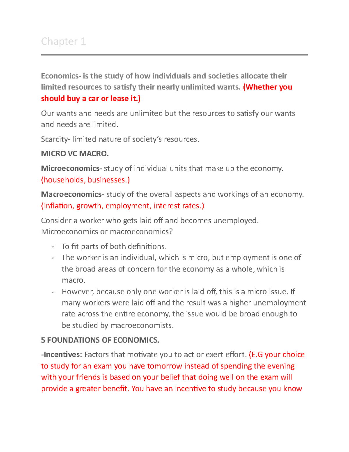 Chapter 1 Notes week 1 - Chapter 1 Economics- is the study of how ...