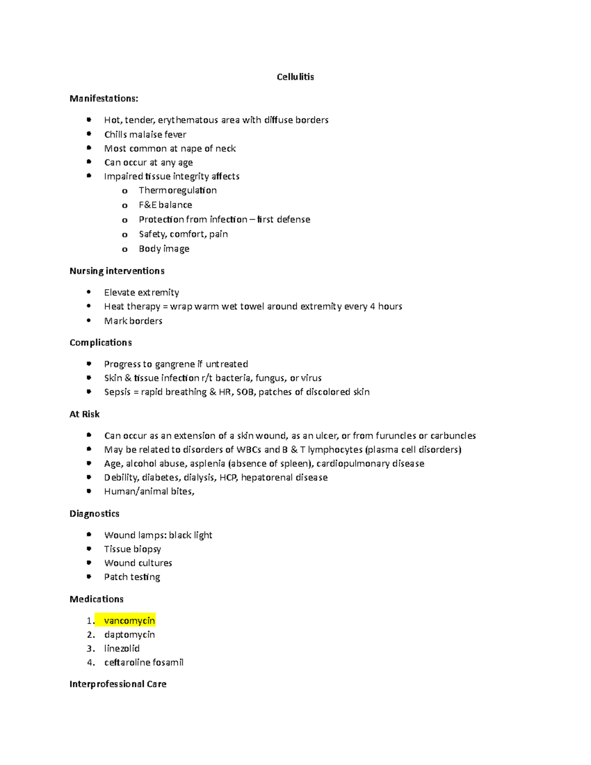 Cellulitis - nursing - Cellulitis Manifestations: Hot, tender ...