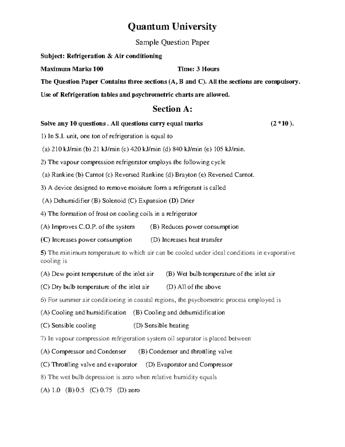 RAC sample paper - Quantum University Sample Question Paper Subject ...