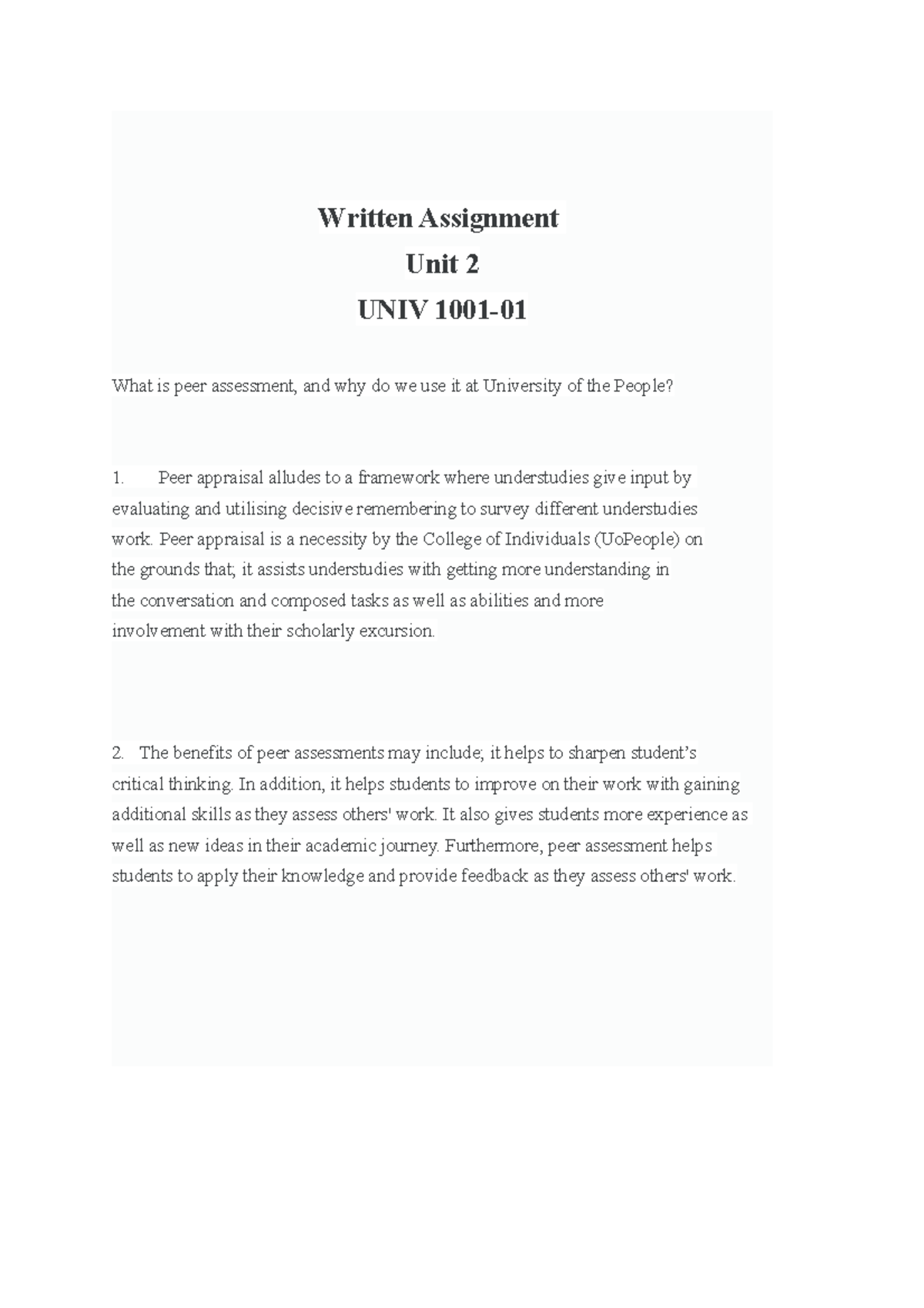 Written Assignment Unit 2 UNIV 1001-01 - Written Assignment Unit 2 UNIV ...