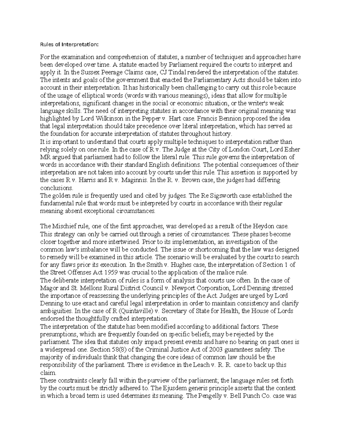 Interpretation of statute - Rules of Interpretation: For the ...