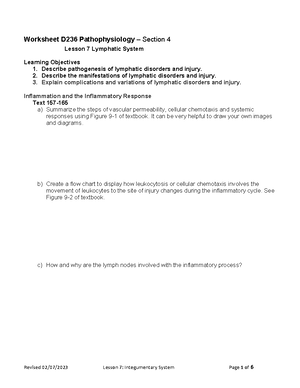 Lesson 4 Integumentary System - Worksheet D236 Pathophysiology ...
