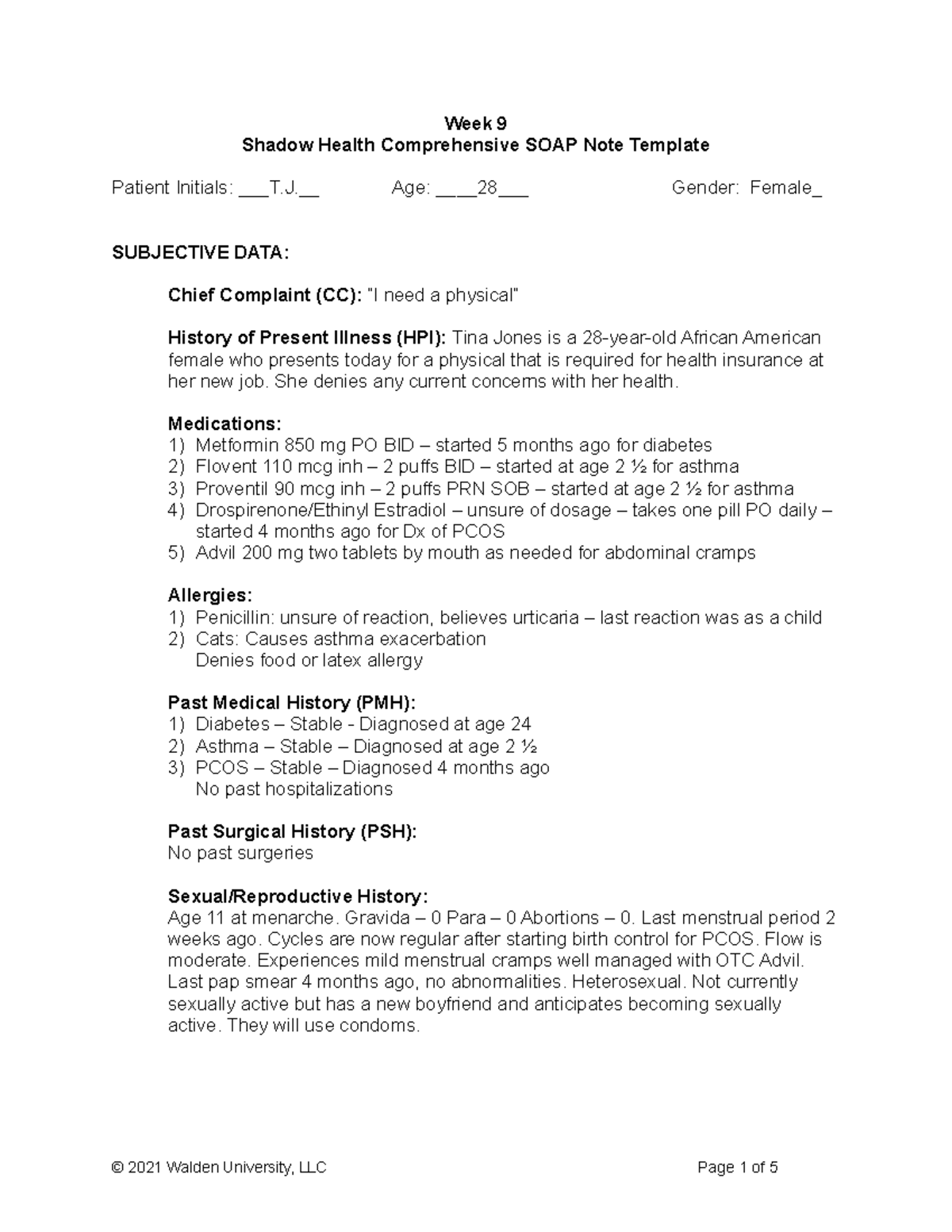 WK9Assgn 3Birkemeier A - Week 9 Shadow Health Comprehensive SOAP Note ...