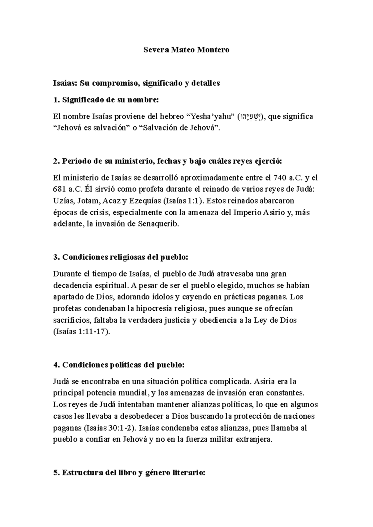 Severa teología - Severa Mateo Montero Isaías: Su compromiso ...