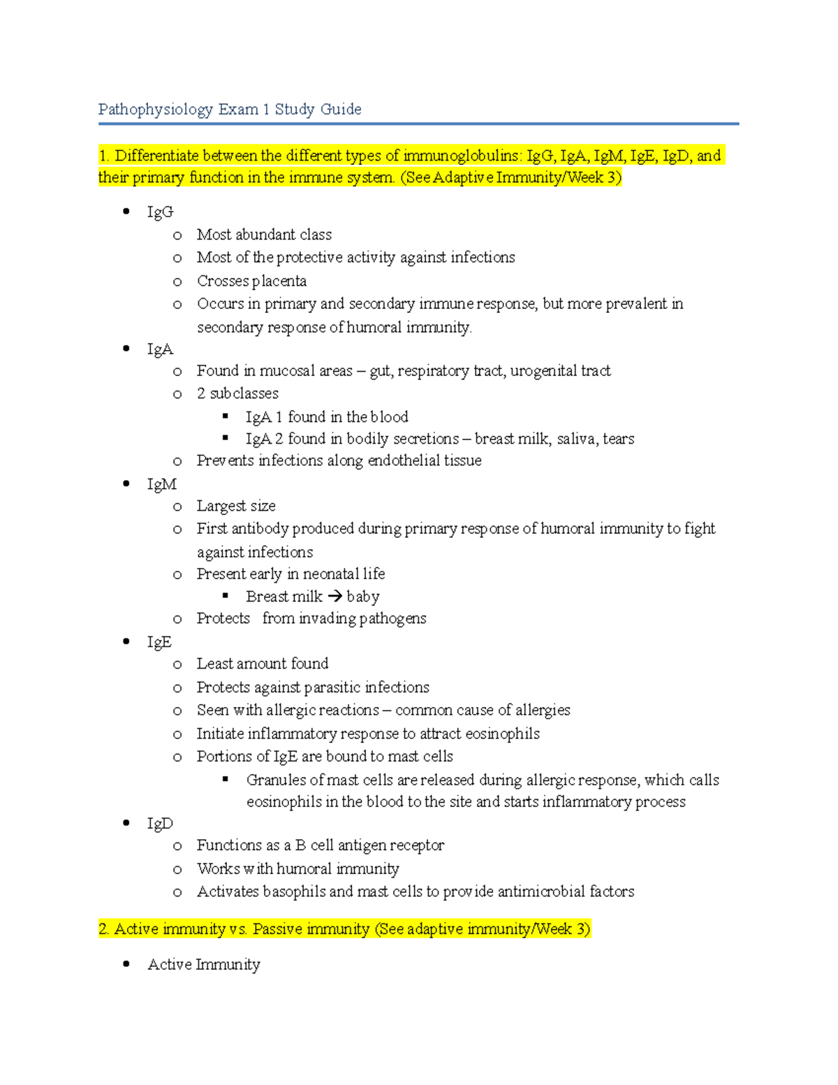 Pathophysiology Exam 1 Study Guide now - Pathophysiology Exam 1 Study ...