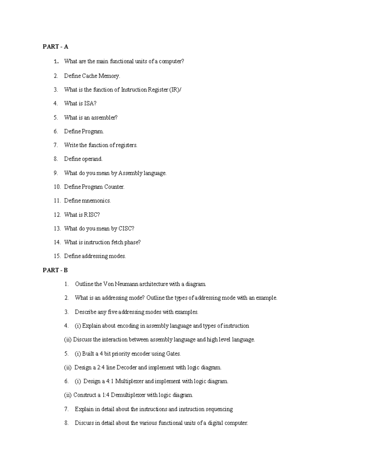 DPCO important questions - PART - A 1. What are the main functional units of a computer? 2 ...