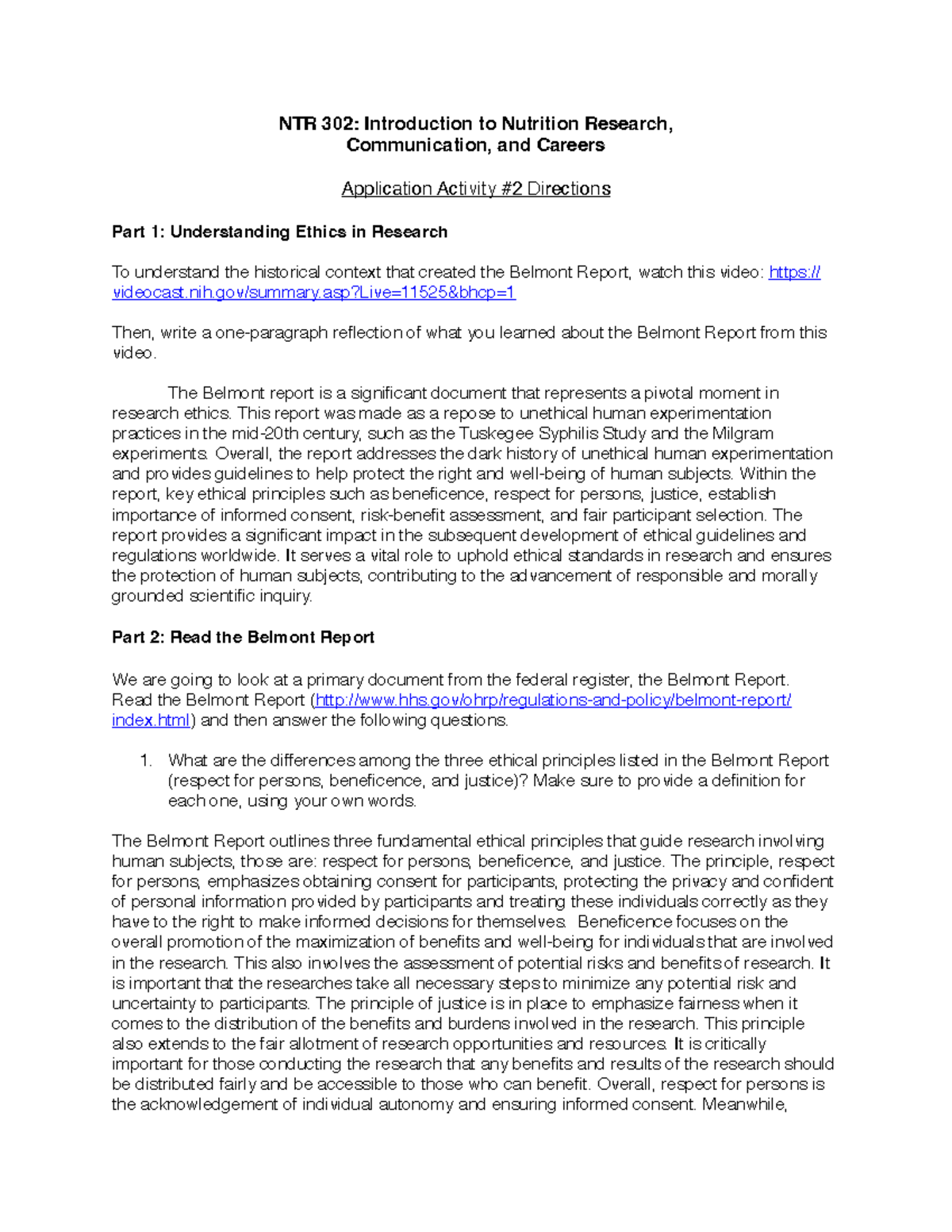 NTR 302 Activity 2 - NTR 302: Introduction to Nutrition Research ...
