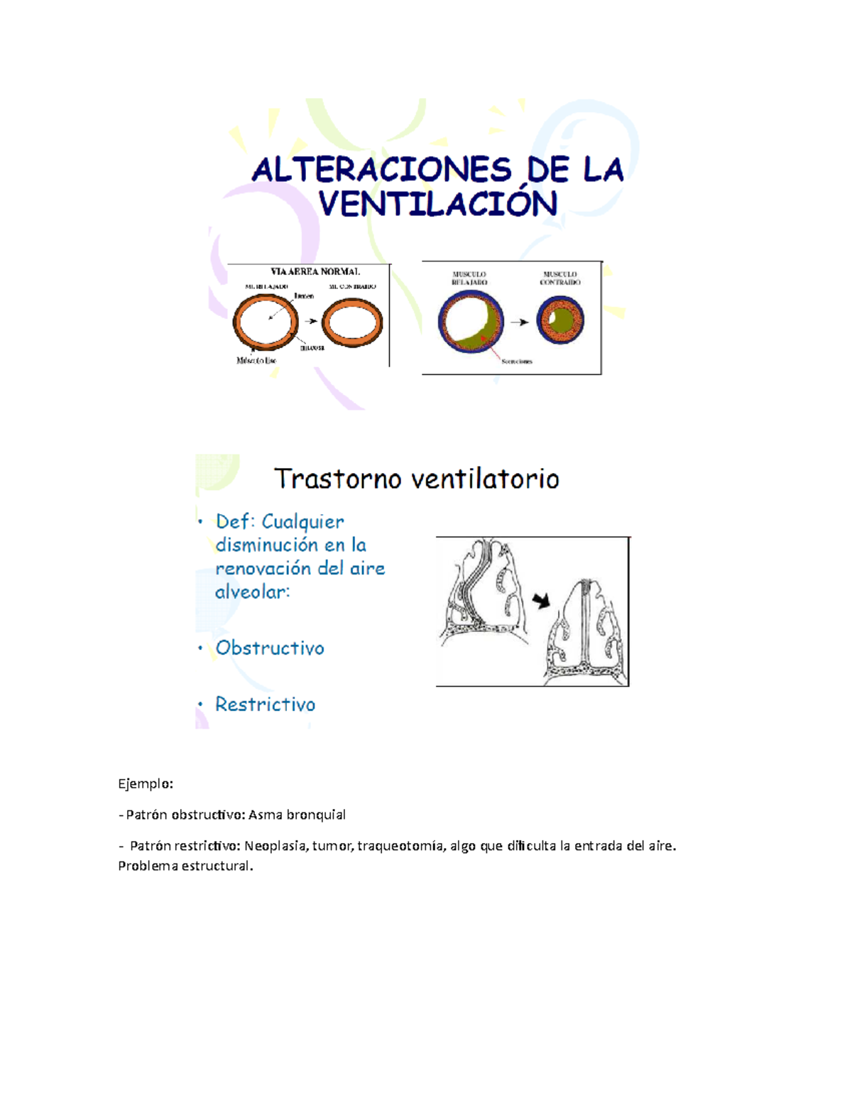 Alteraciones de la ventilacion - Ejemplo: - Patrón obstructivo: Asma ...