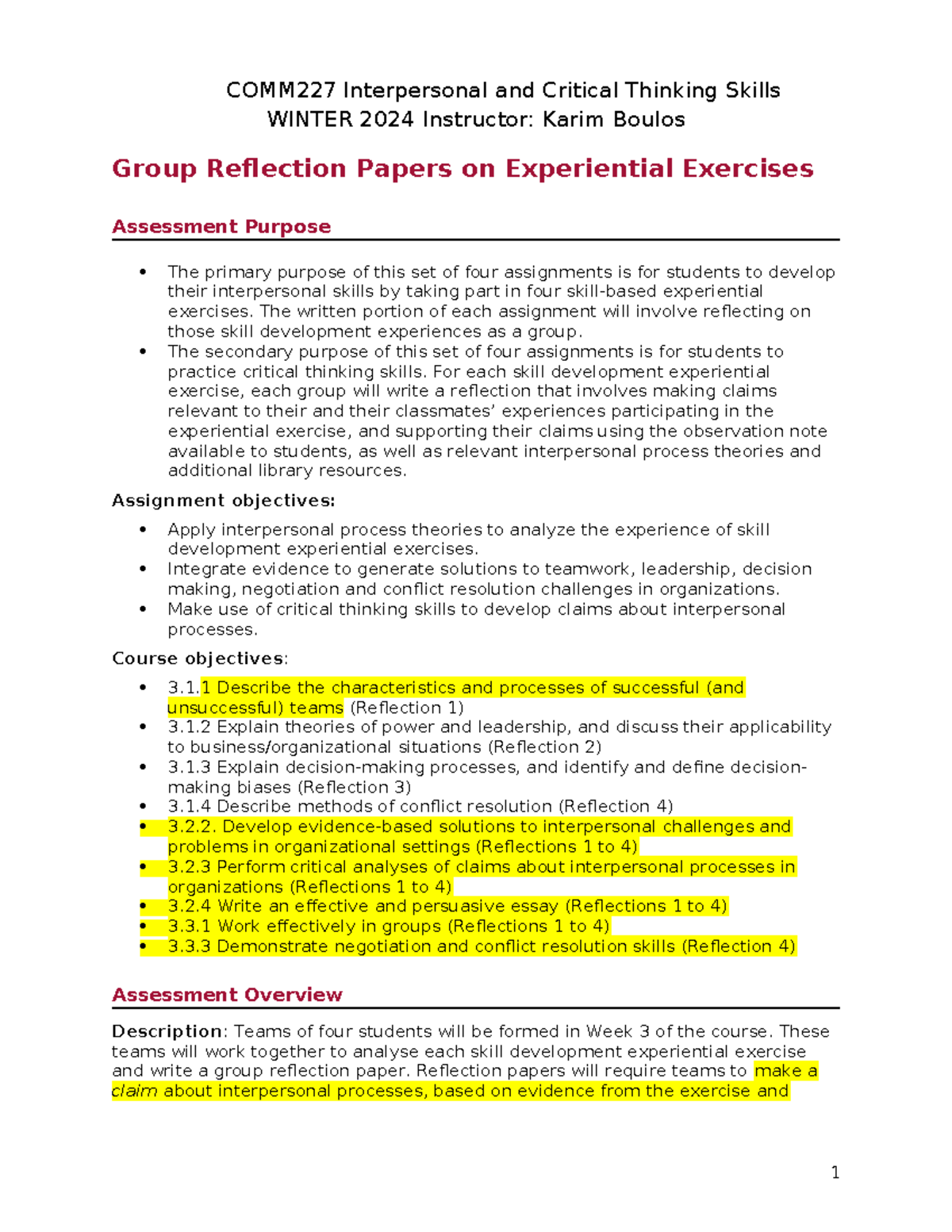 COMM 227 Group reflection paper guidelines W2024 - COMM227 ...
