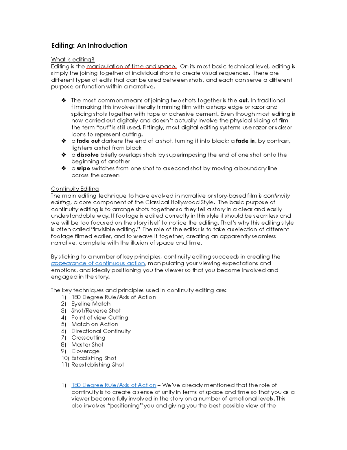 Continutiy editing - notes for film communication - Editing: An ...