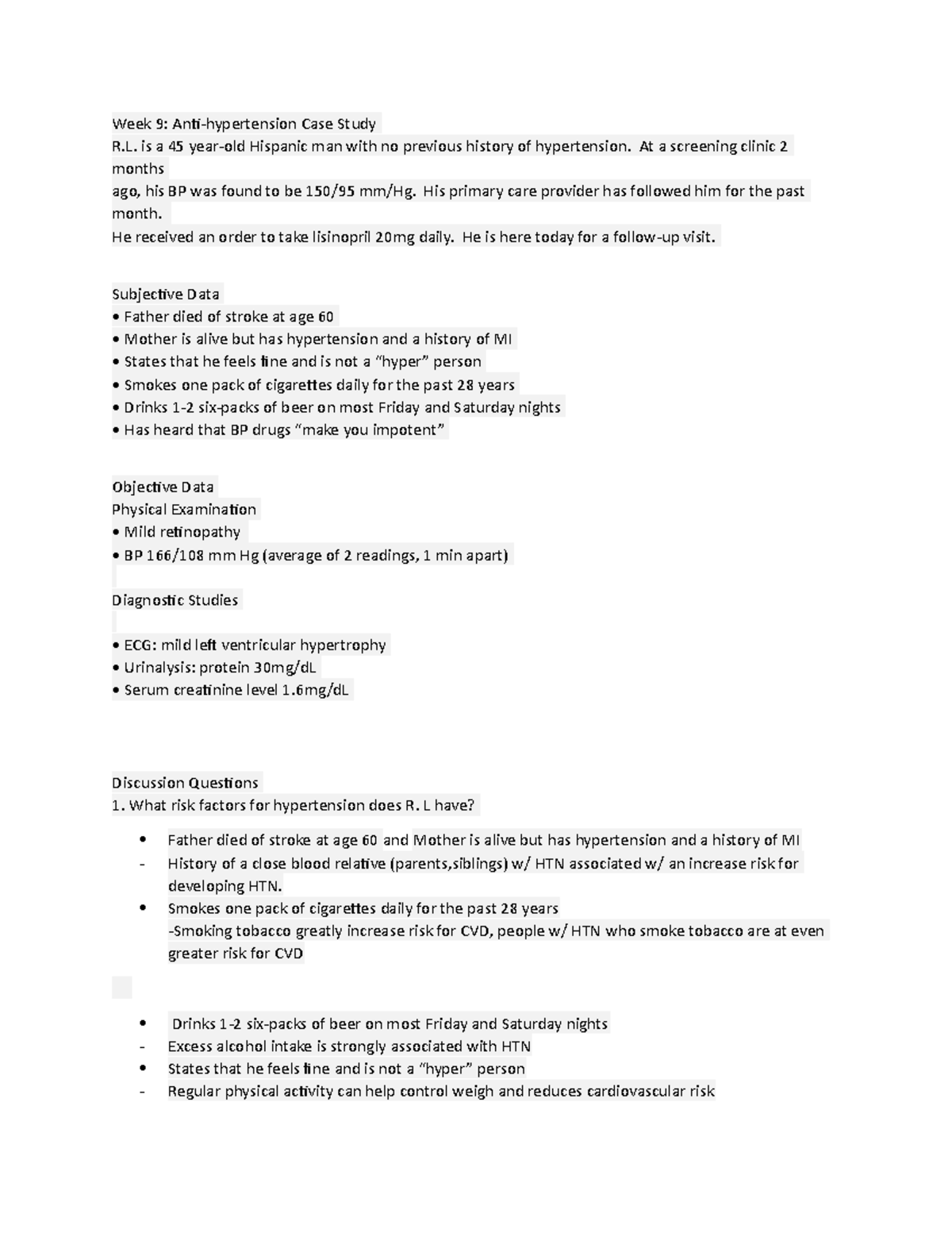 Antihypertensive - case study - Week 9: Anti-hypertension Case Study R ...