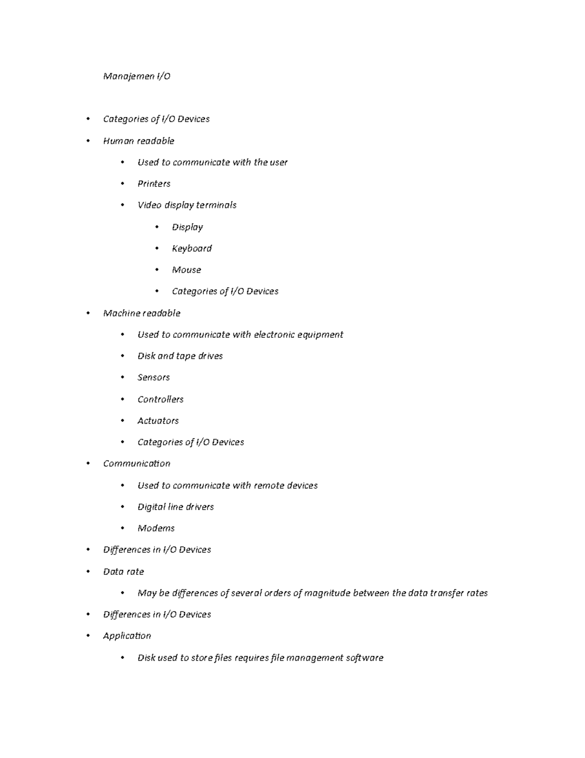 Resume 3 - Materi Sisop - Manajemen I/O Categories of I/O Devices Human ...