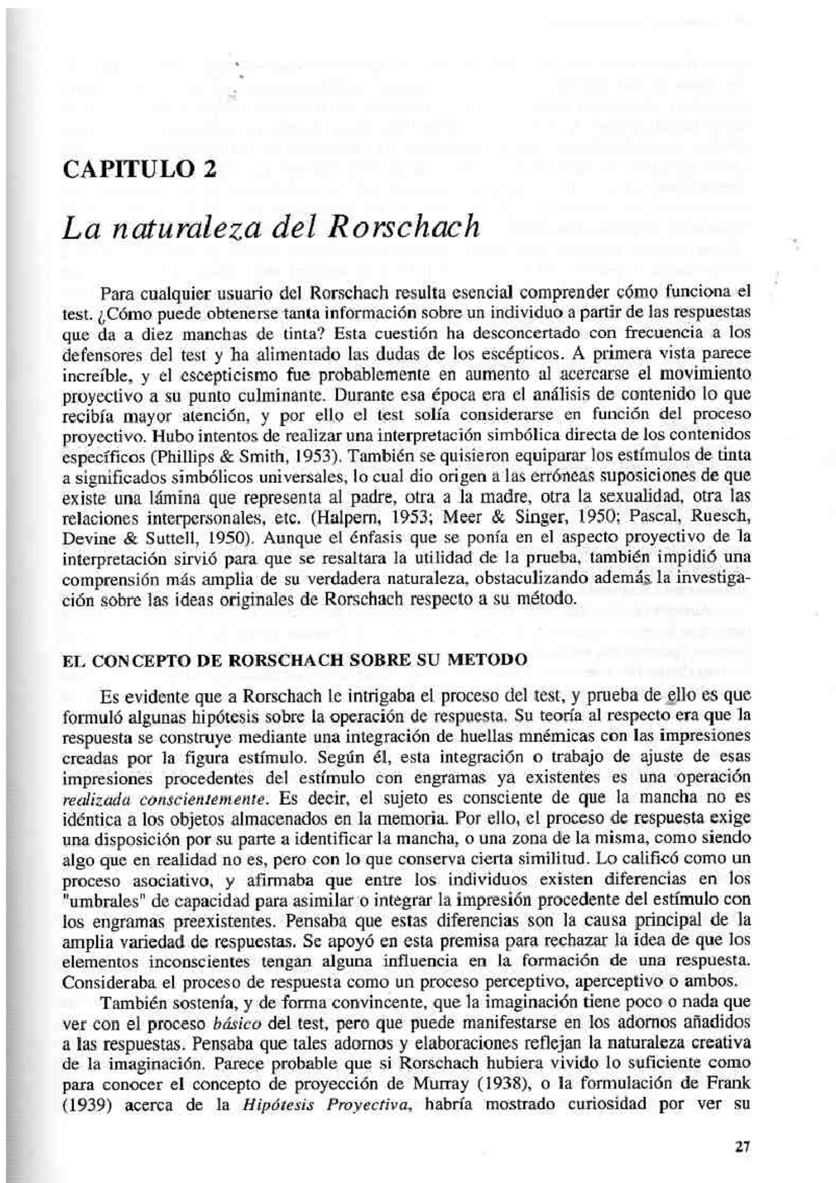 Exner. Rorschach. Un Sistema Comprehensivo. Cap. 2 - CAPITULO 2 La ...