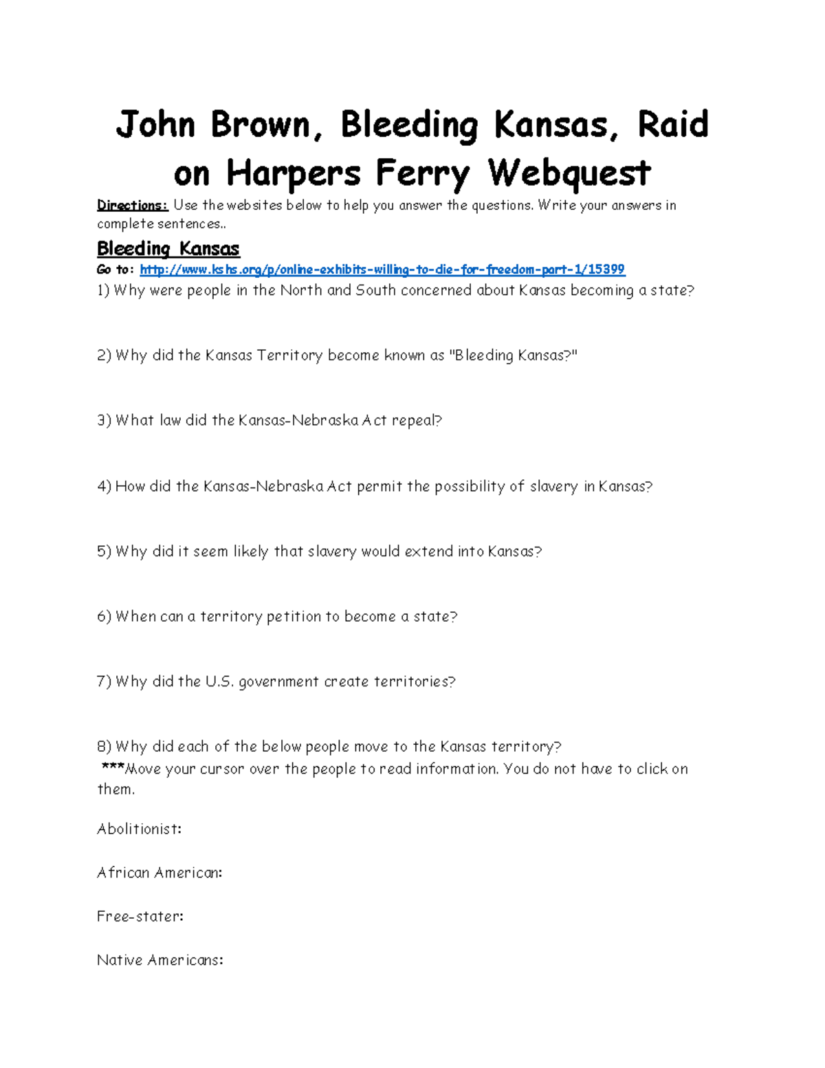 Colsen A Maixner - Attachment: PDF: Webquest - John Brown, Bleeding ...