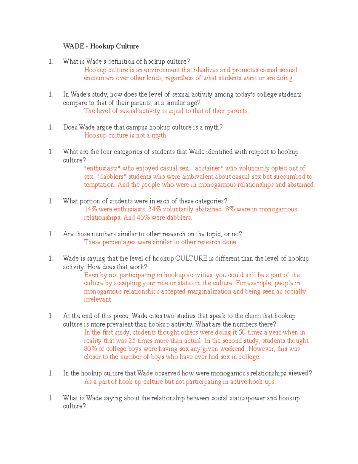 Module 7 Study Guides WADE Hookup Culture What Is Wade s Definition