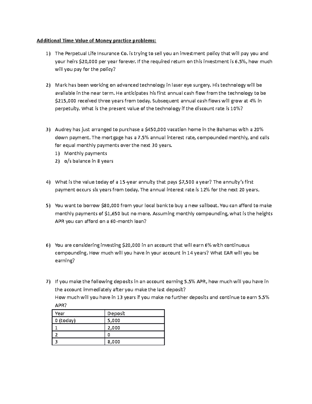 TVM practice problems - Additional Time Value of Money practice problems: The Perpetual Life ...