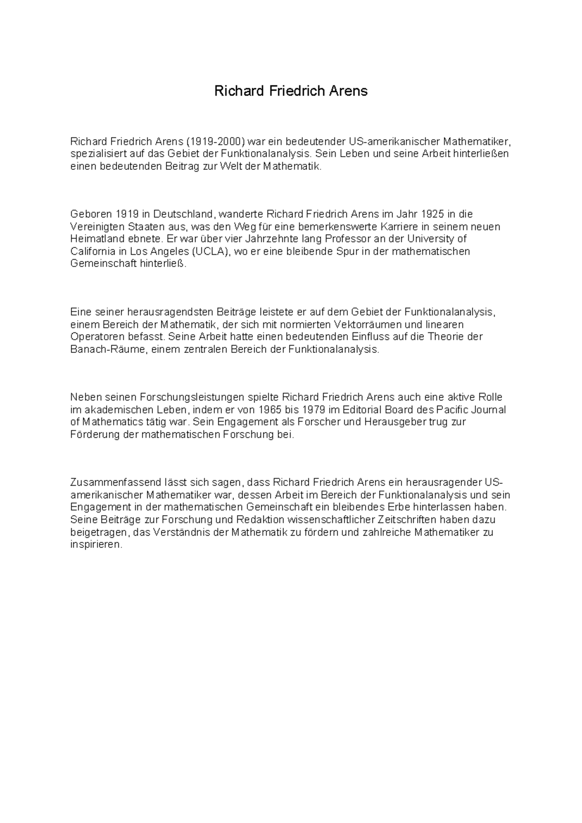 Richard Friedrich Arens - Richard Friedrich Arens Richard Friedrich ...