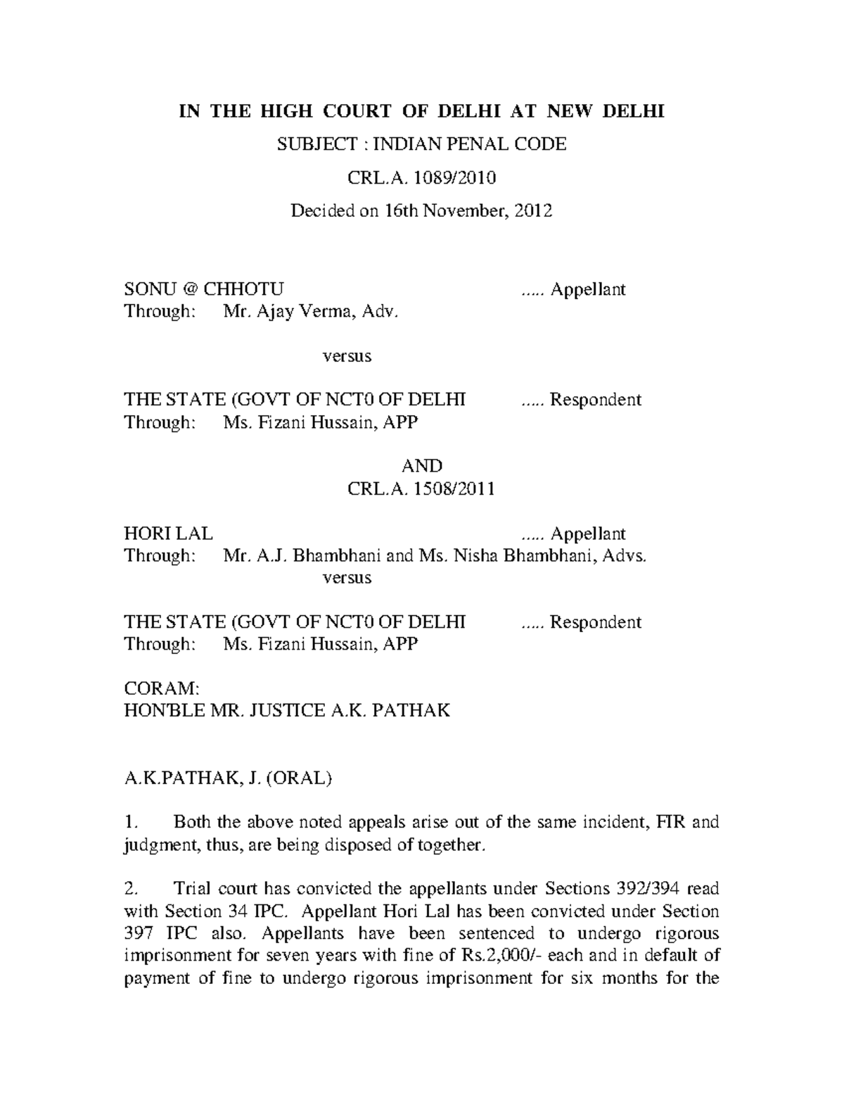 Sonu Vs. State - Judgement - IN THE HIGH COURT OF DELHI AT NEW DELHI ...