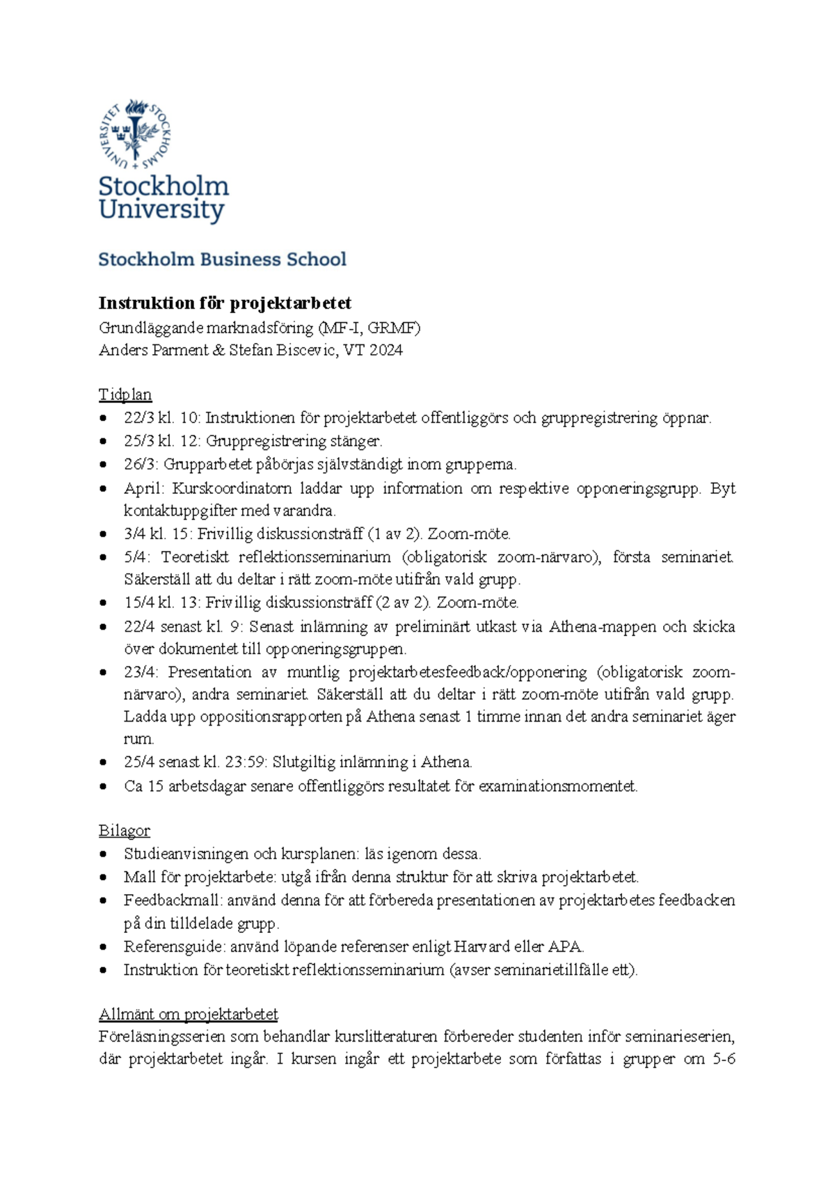 Projektarbete VT 2024 - Instruktion för projektarbetet Grundläggande ...