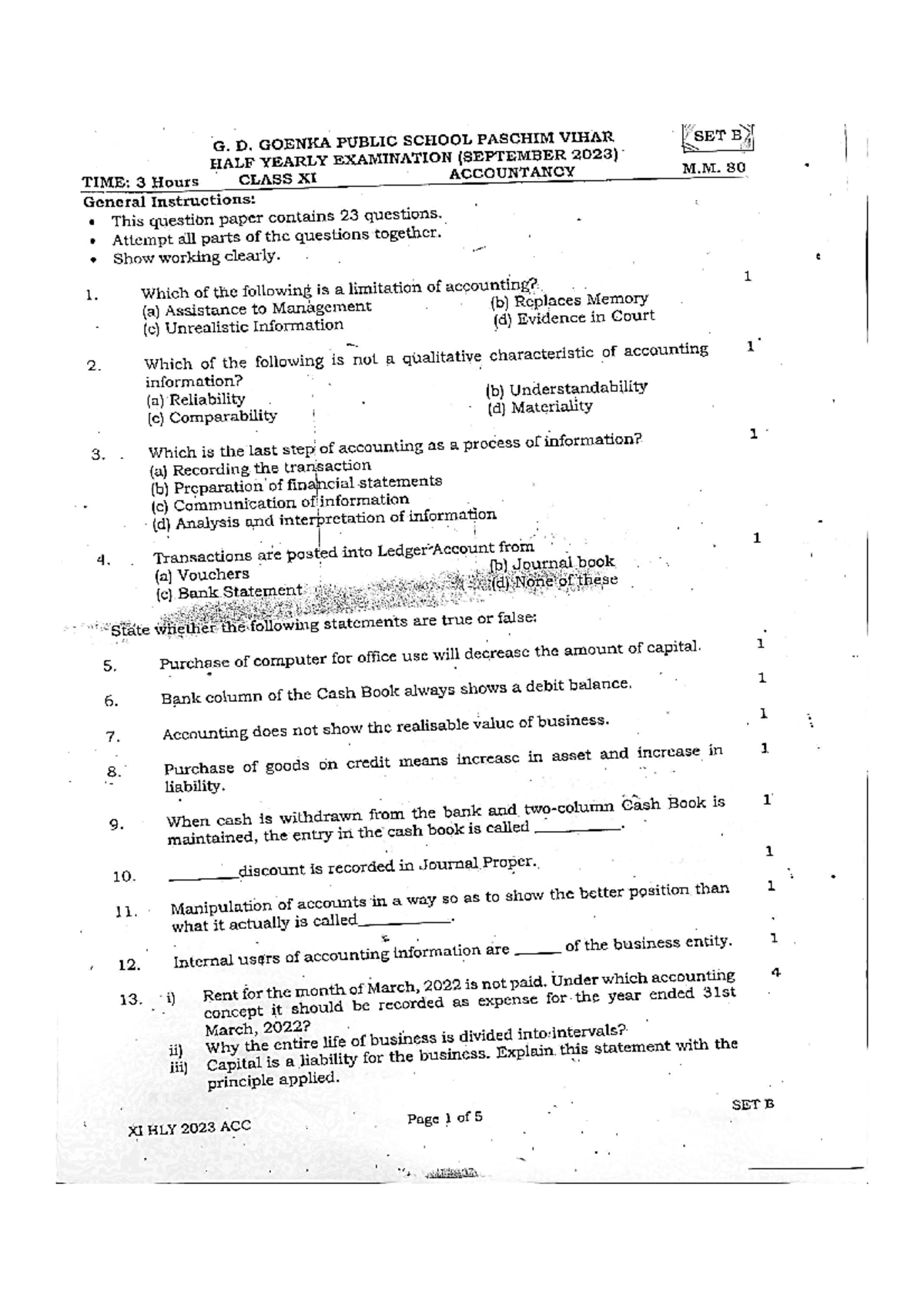 G. D. Goenka Accounts - It is the old paper of the school - G. D ...