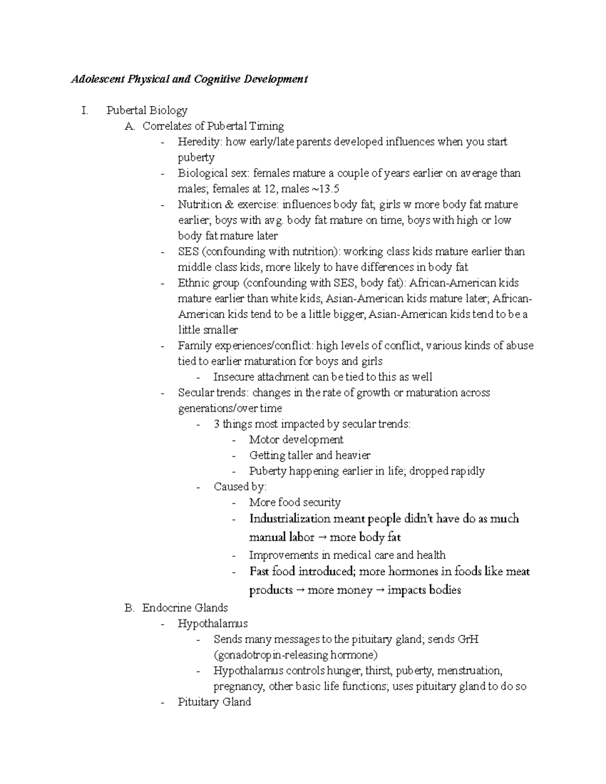 Chapter 11 Lecture Notes: Adolescent Physical and Cognitive Development ...