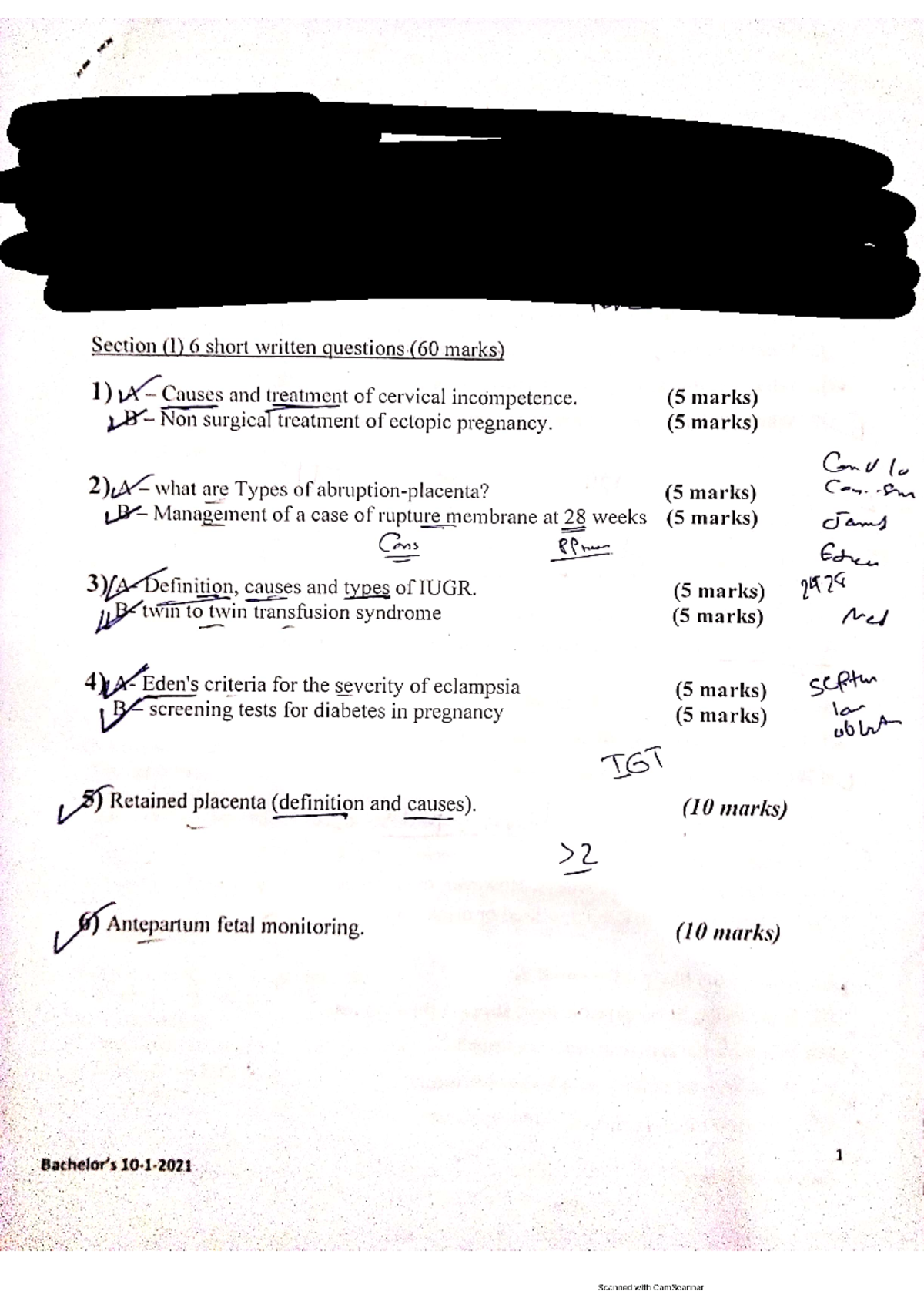 Obstetrics exam - Short notes and choice task about pregnancy and ...