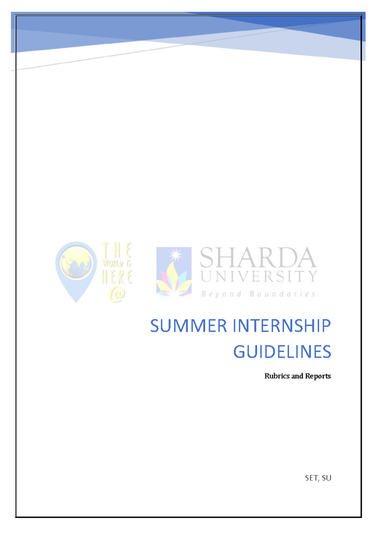 Summer Internship Guidelines Rubrics and Report formats - SUMMER ...